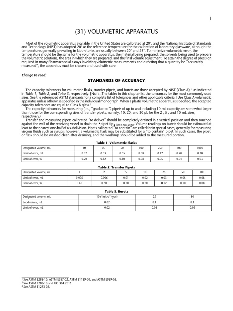 〈31〉 Volumetric Apparatus | PDF | Volume | Calibration
