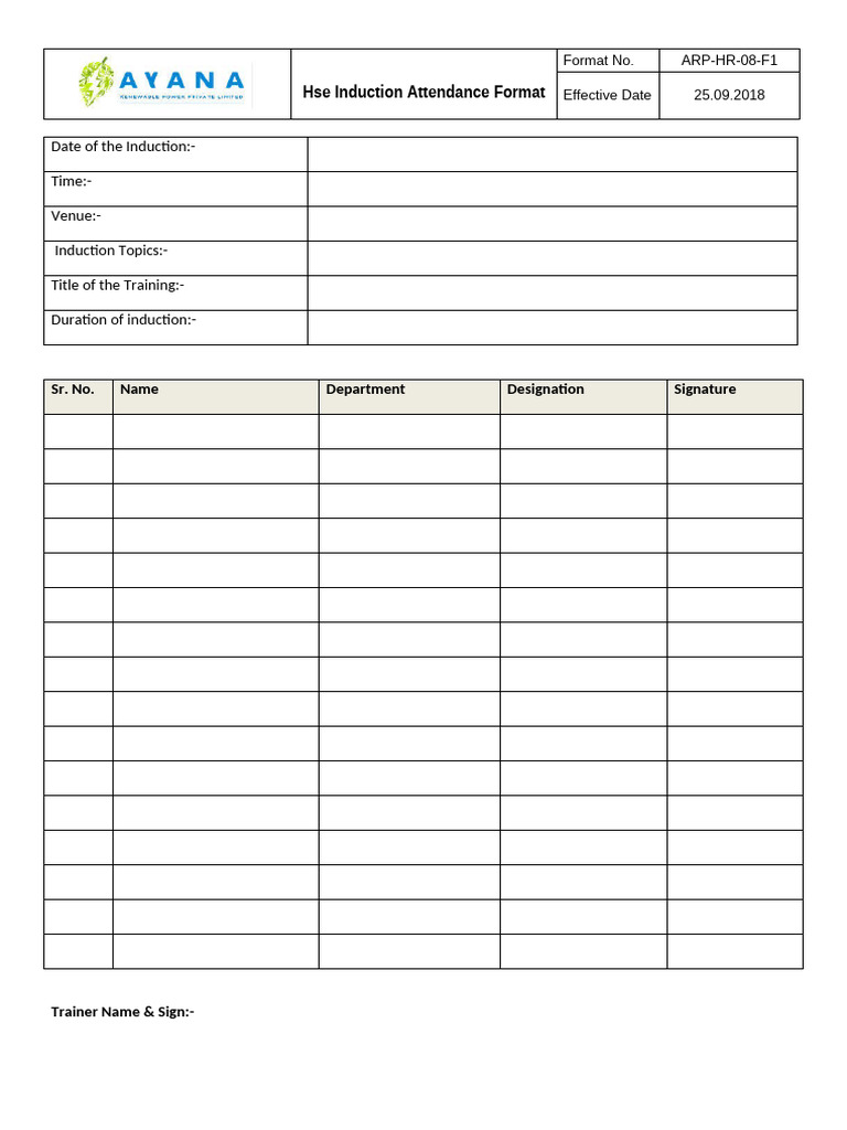 Hse Induction Format | PDF