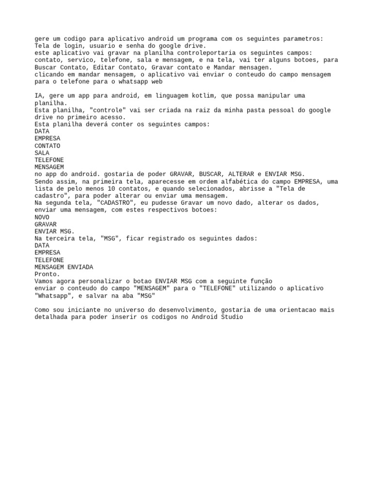 Gere Um Codigo para Aplicativo Andr | PDF