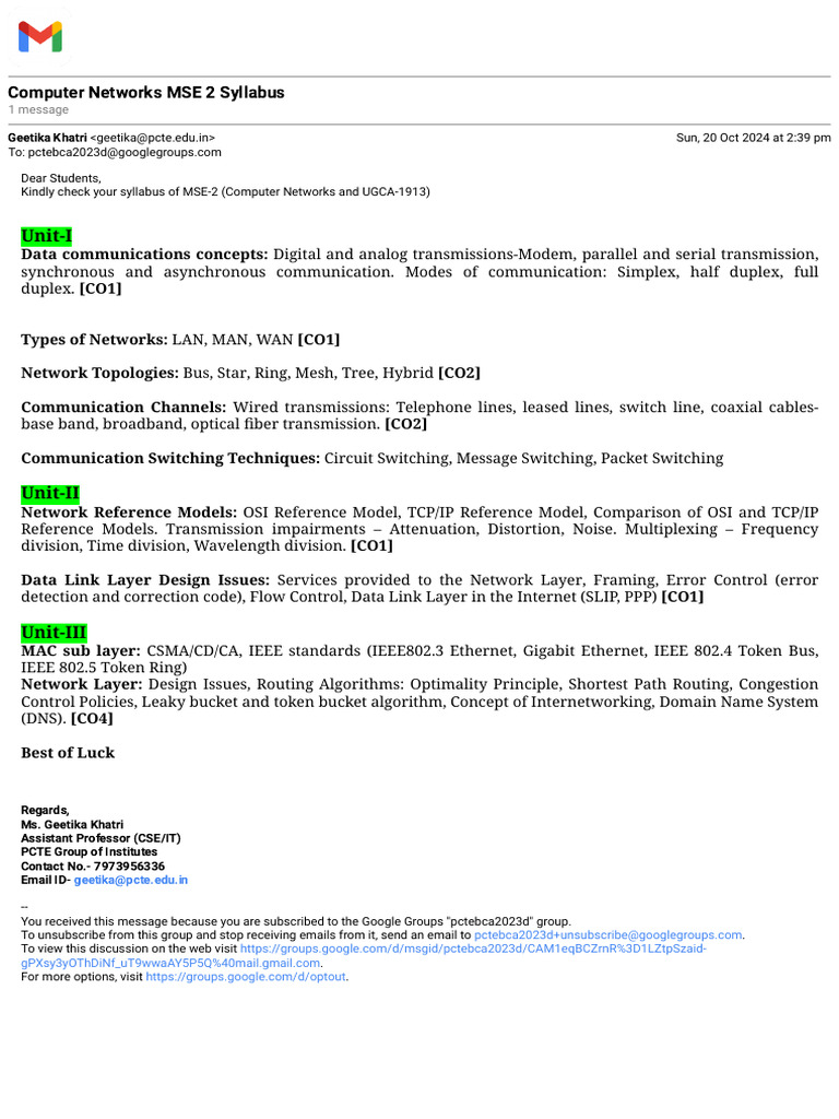 Computer Networks MSE-2 Syllabus | PDF