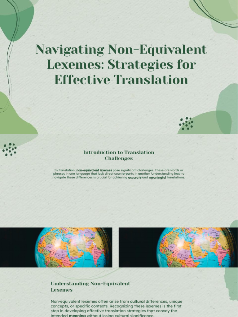 Slidesgo Navigating Non Equivalent Lexemes Strategies for Effective | PDF | Translations | Idiom