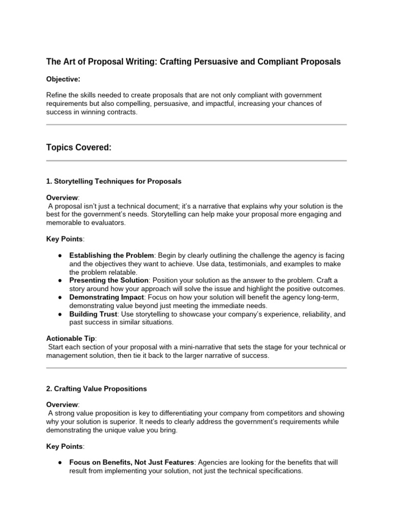 The Art of Proposal Writing - Crafting Persuasive and Compliant Proposals | PDF | Request For ...
