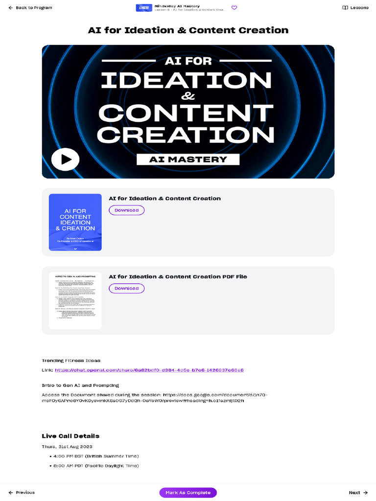 03-lesson 5 - AI for Ideation and Content Creation (2) | PDF