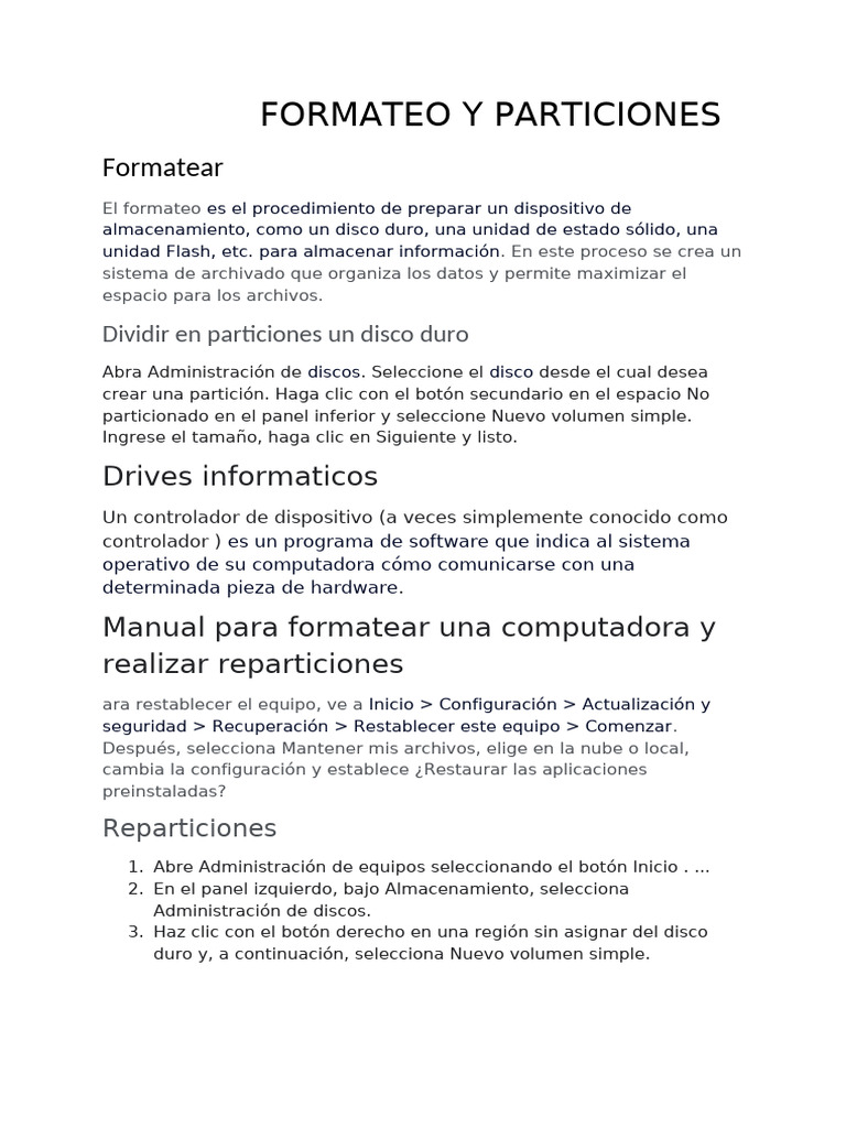 Formateo y Particiones | PDF