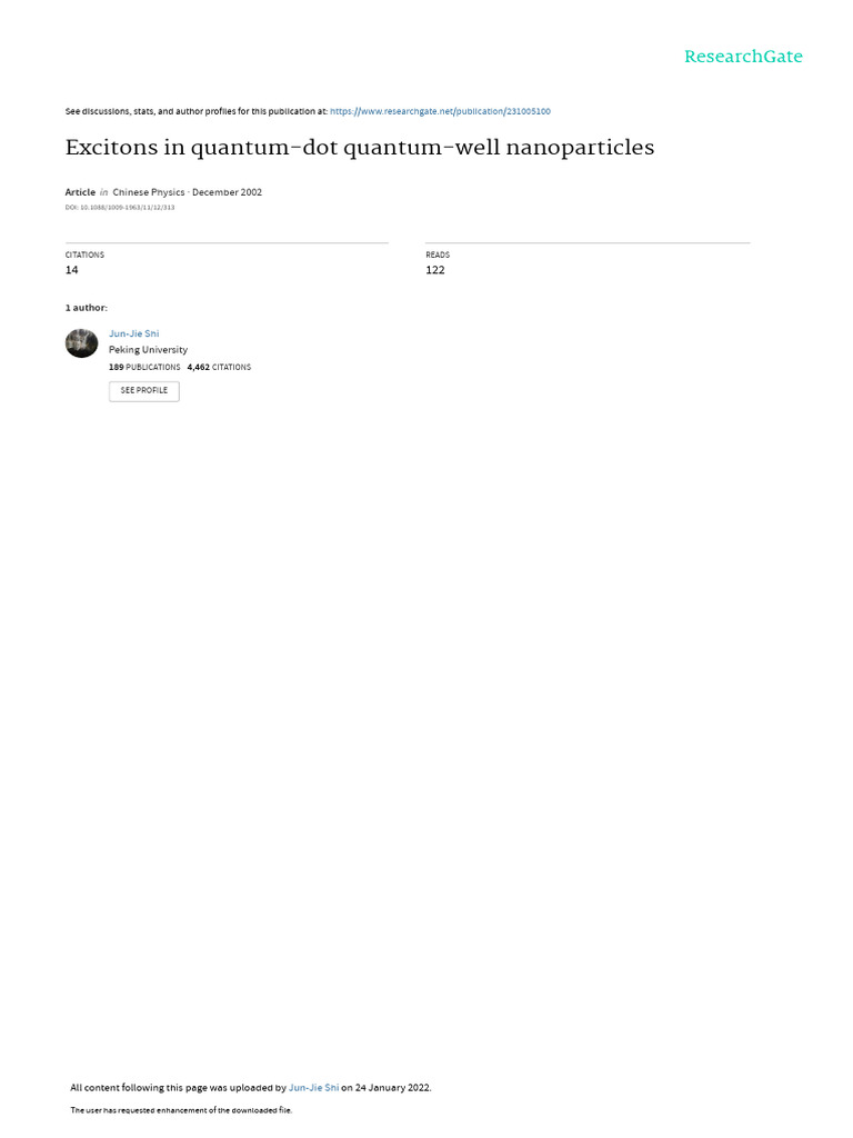 Excitons in Quantum-Dot Quantum-Well Nanoparticles | PDF