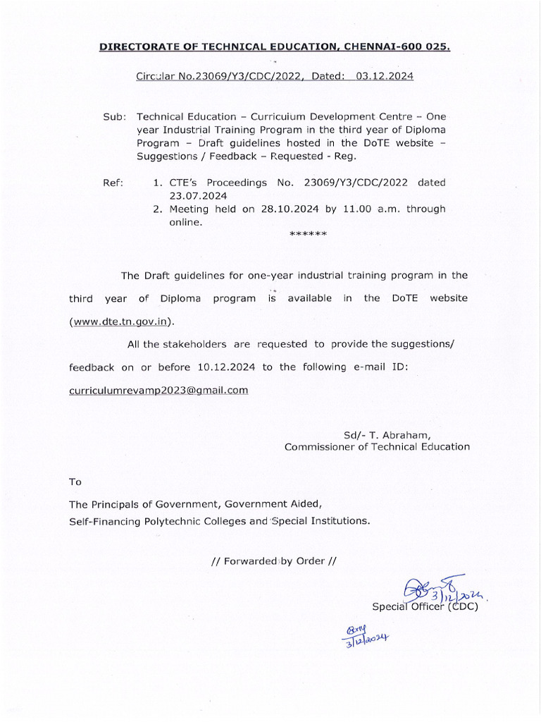 One Year Industrial Training Program - DoTE Website | PDF | Rubric ...