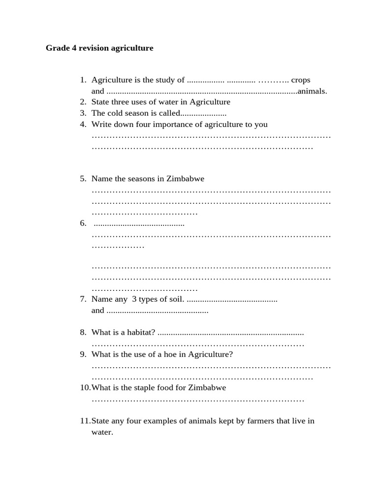 Grade 4 Agriculture Revision Guide | PDF