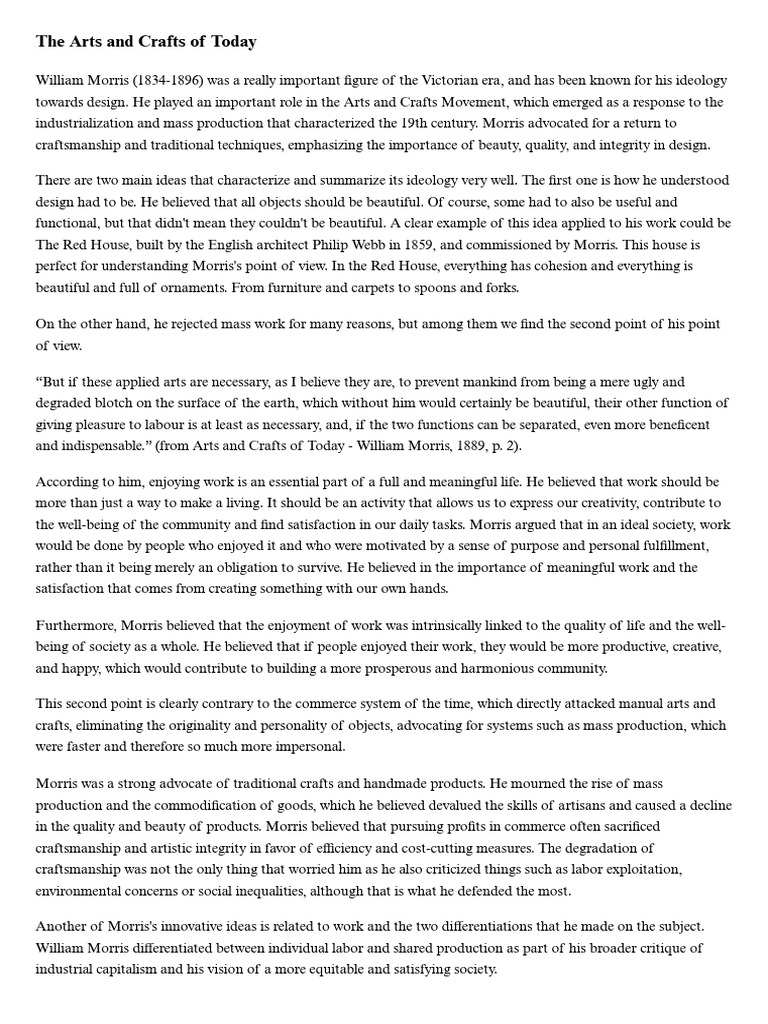 William Morris Essay | PDF | Arts And Crafts Movement | William Morris