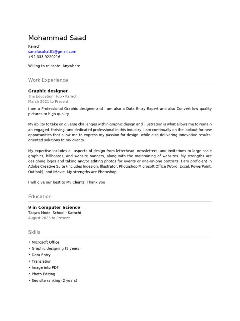 Mohammad-Saad Cv | PDF