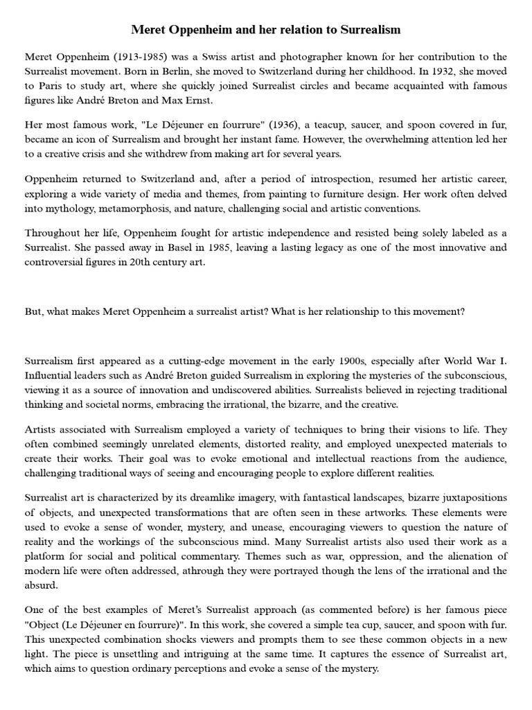 Meret Oppenheim | PDF | Surrealism