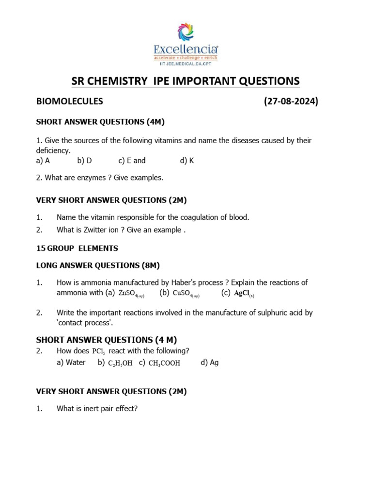 3 SR Chemistry Ipe Questions (27!08!2024) | PDF