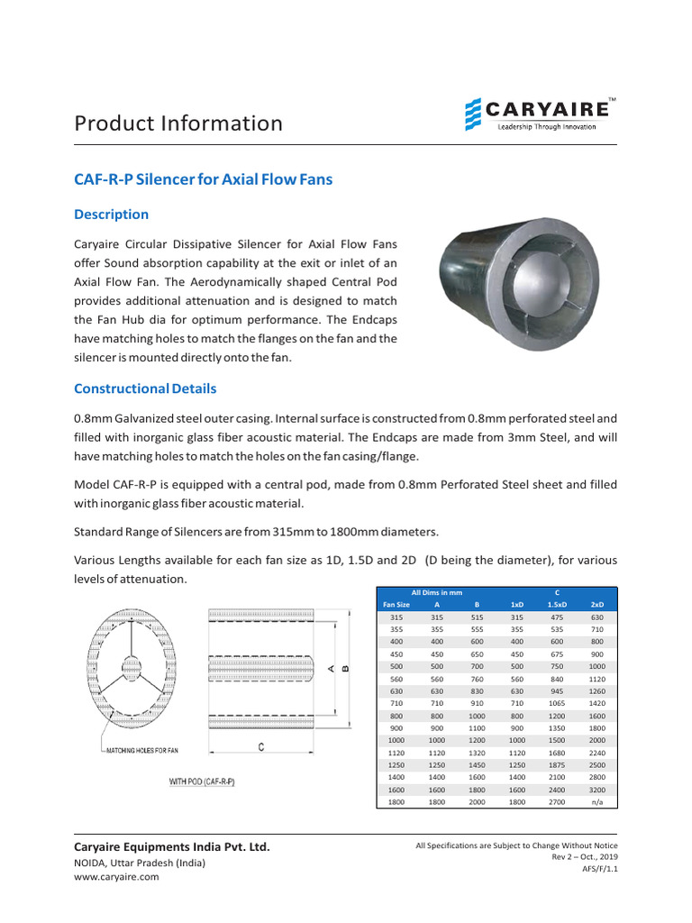 CAF-R-P Series Axial Fan Silencer v1 | PDF | Acoustics