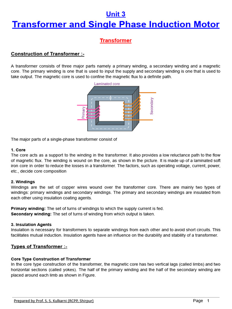 BEE - Unit 3 | PDF | Transformer | Electric Motor
