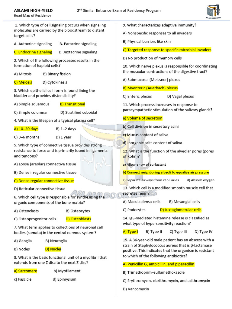 ASLAMI High-Yield Residency Exam Guide | PDF | Acetylcholine | Coagulation