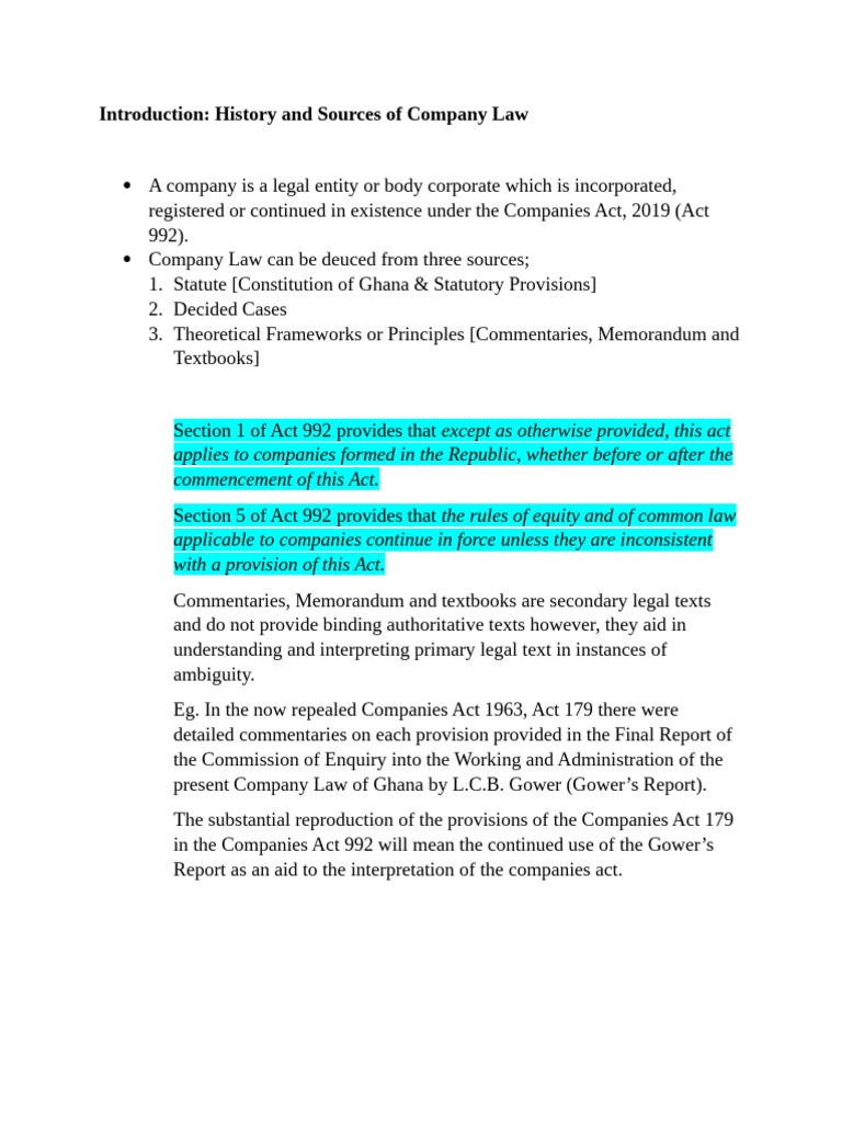 Ghana Company Law: History & Sources | PDF | Partnership | Sole ...