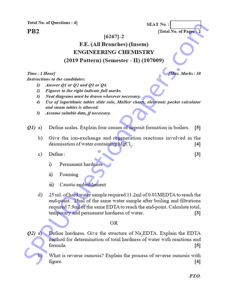 Be - First Year Fe Engineering - Semester 1 - 2024 - March - Engineering Chemistry Pattern 2019 ...