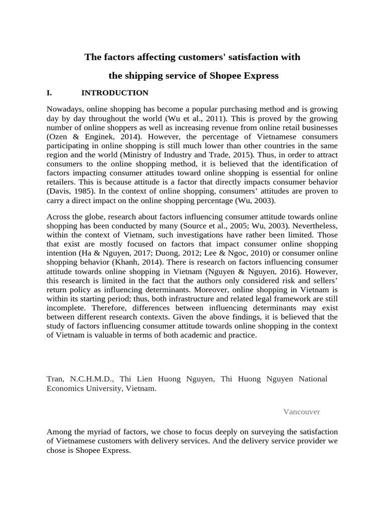 The Factors Affecting Customers' Satisfaction With The Shipping Service ...