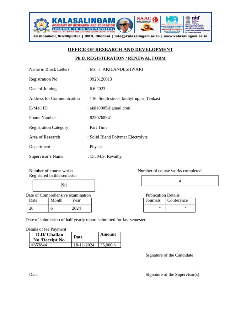 3.Ph.D. Registration Renewal Form | PDF