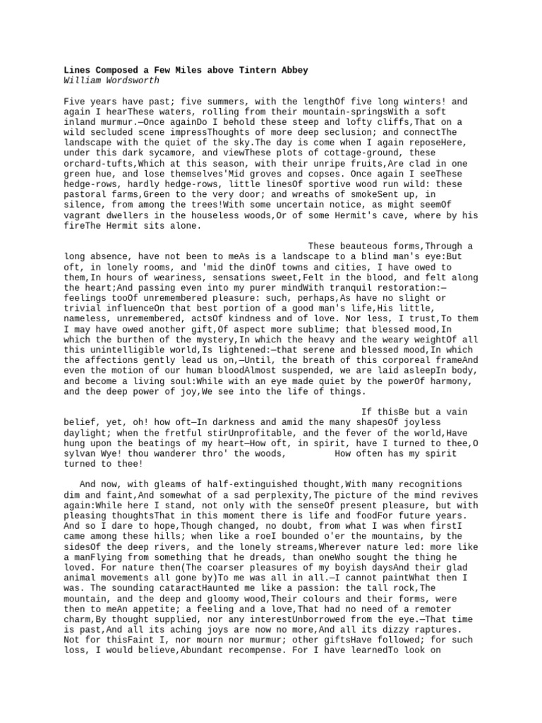 Lines Composed A Few Miles Above Tintern Abbey | PDF