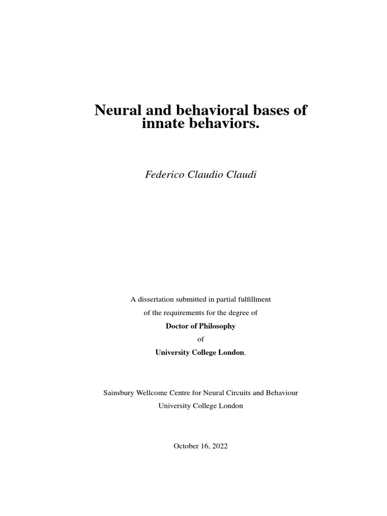 Neural and Behavioral Bases of Innate Behaviors. | PDF | Learning | Motor Control