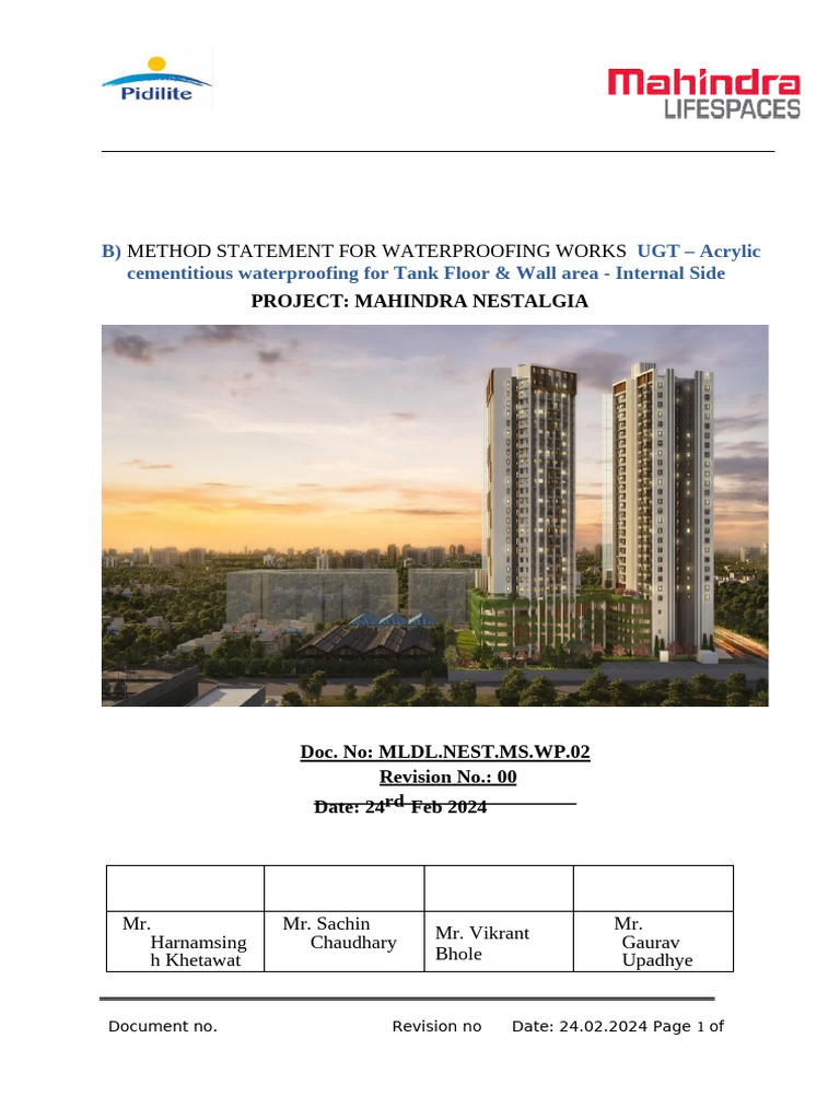 Nestalgia - UGWT Internal Waterproofing - Method Statement | PDF ...