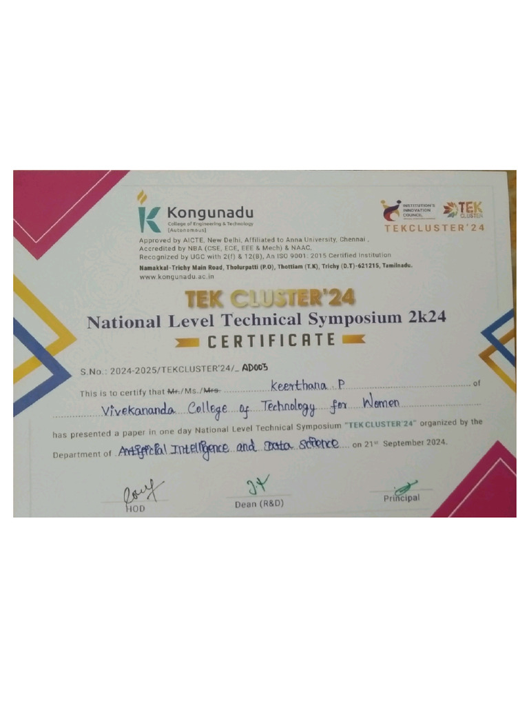 KN certificate -keerthana | PDF