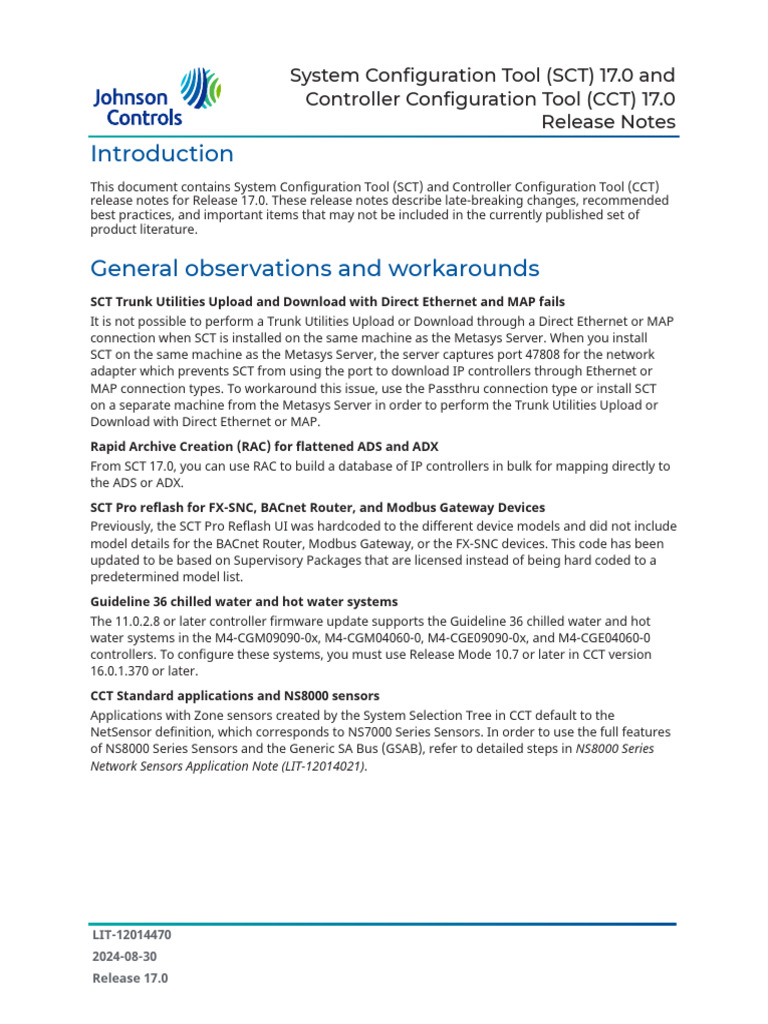 Johnson Controls Tools Release Notes | PDF | Computer Network ...