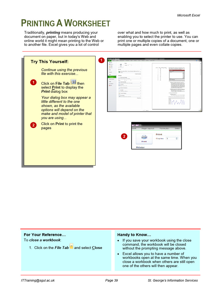 Excel Worksheet Printing Guide | PDF | Microsoft Excel | Microsoft Software