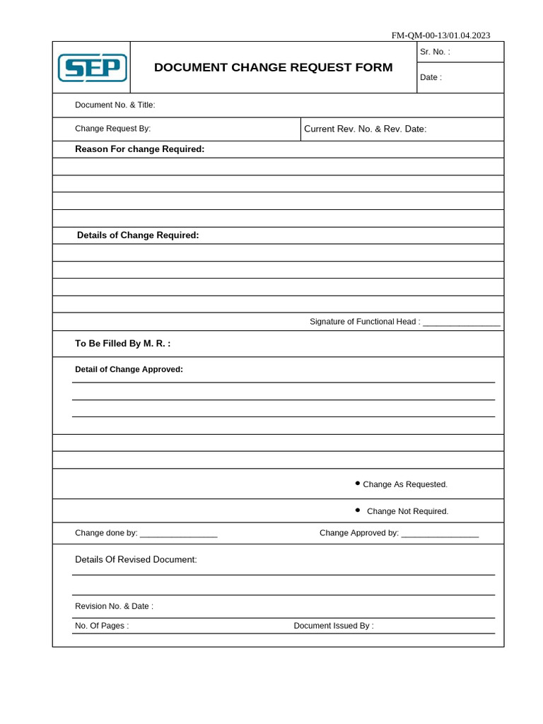 QM-13 Document Change Request Form | PDF