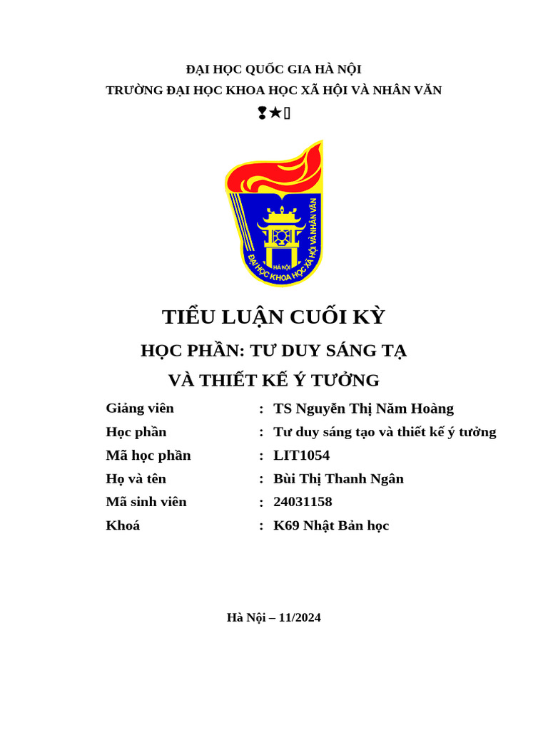 Bìa Tiểu Luận USSH-VNU | PDF