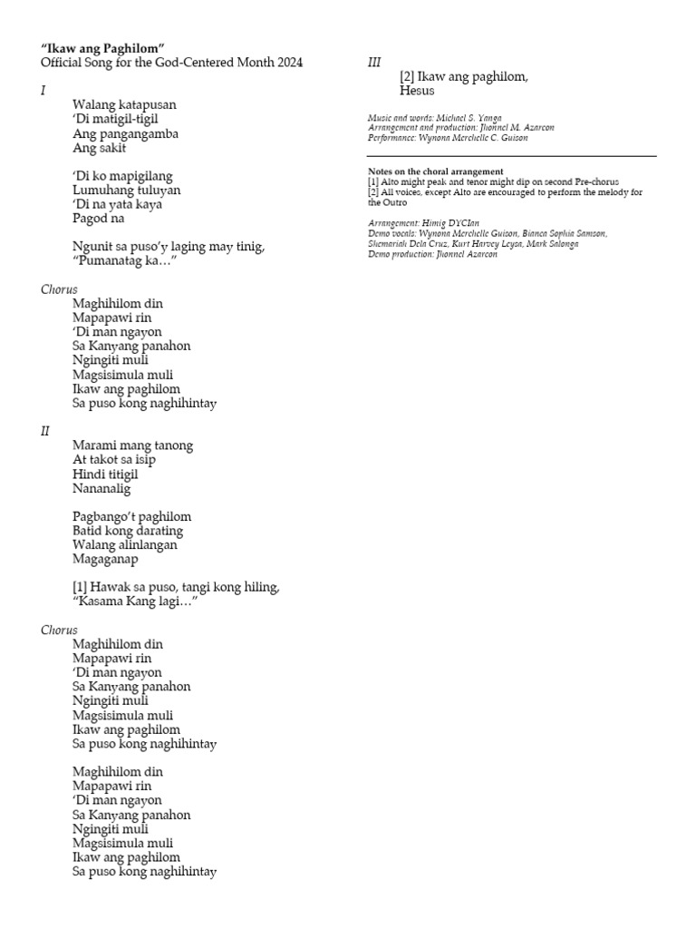 Ikaw Ang Paghilom - Arrangement Notes | PDF