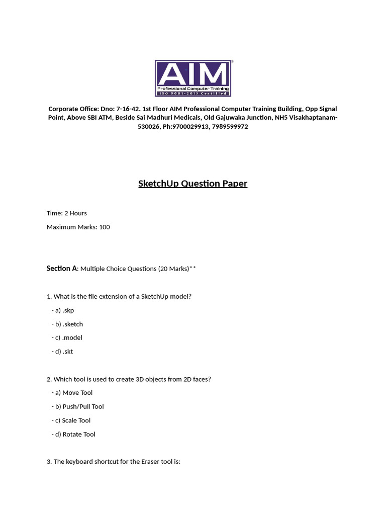SketchUp Question Paper | PDF