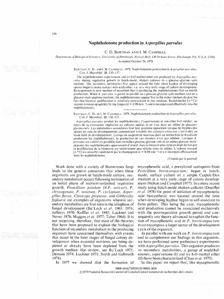 Naphthalenone Production in Aspergillus Parvulus | PDF | Chemistry