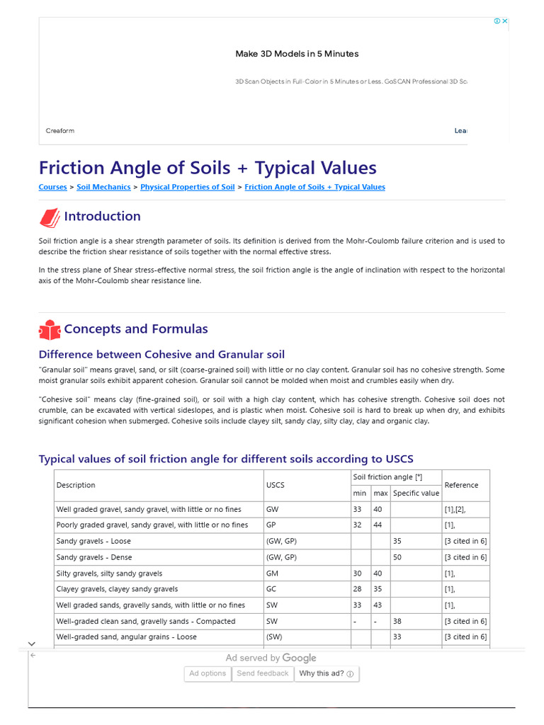 Friction Angle of Soils + Typical Values - | PDF | Loam | Clay