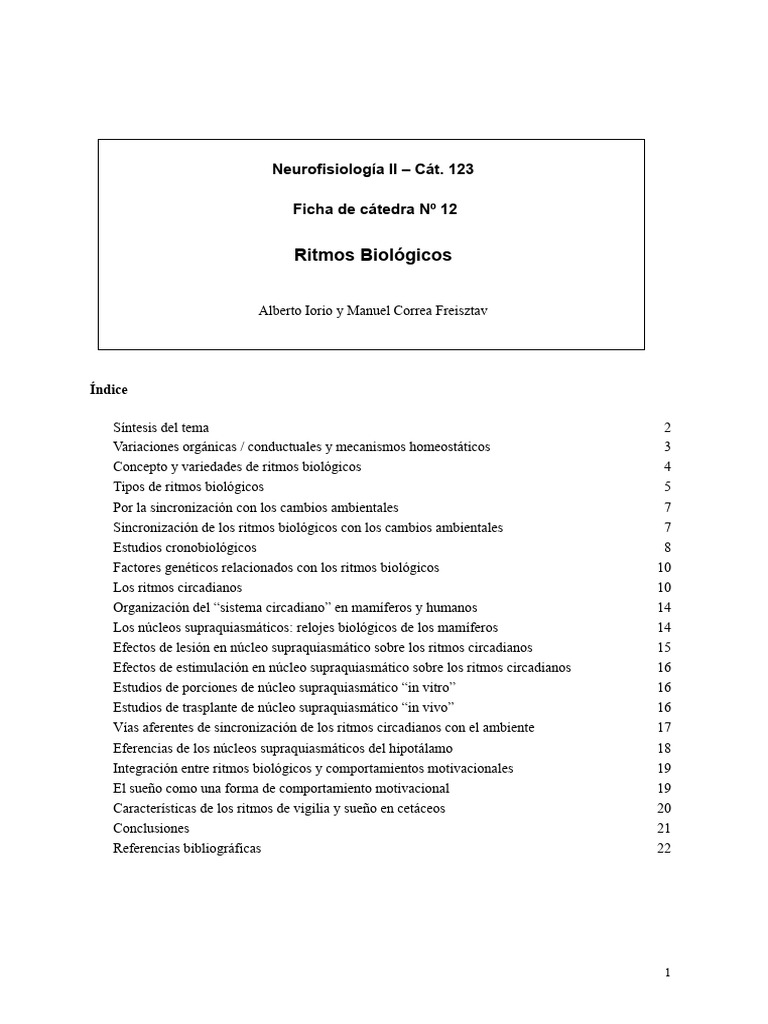 Ficha #12 - Ritmos Biológicos | PDF | Ritmo circadiano | Hipotálamo