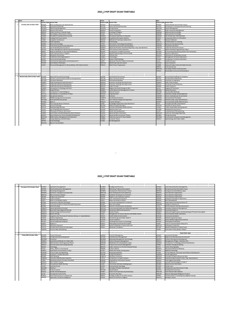 2022_2 POP Draft Exam Timetable | PDF | Economics | Science