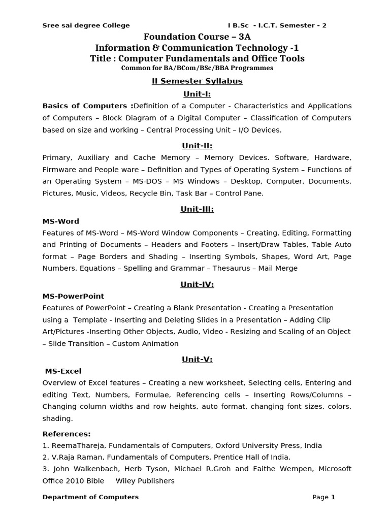 ICT FOR B.SC 2016-17 SEM2 | PDF | Random Access Memory | Read Only Memory