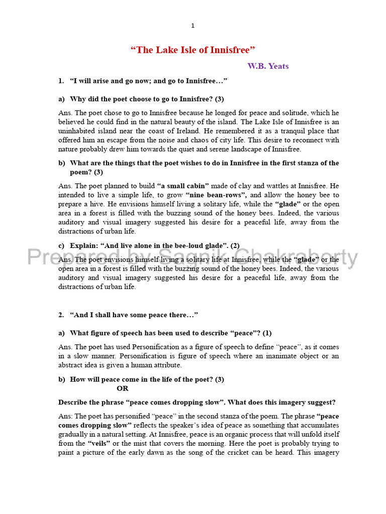 The Lake Isle of Innisfree - Watermark | PDF