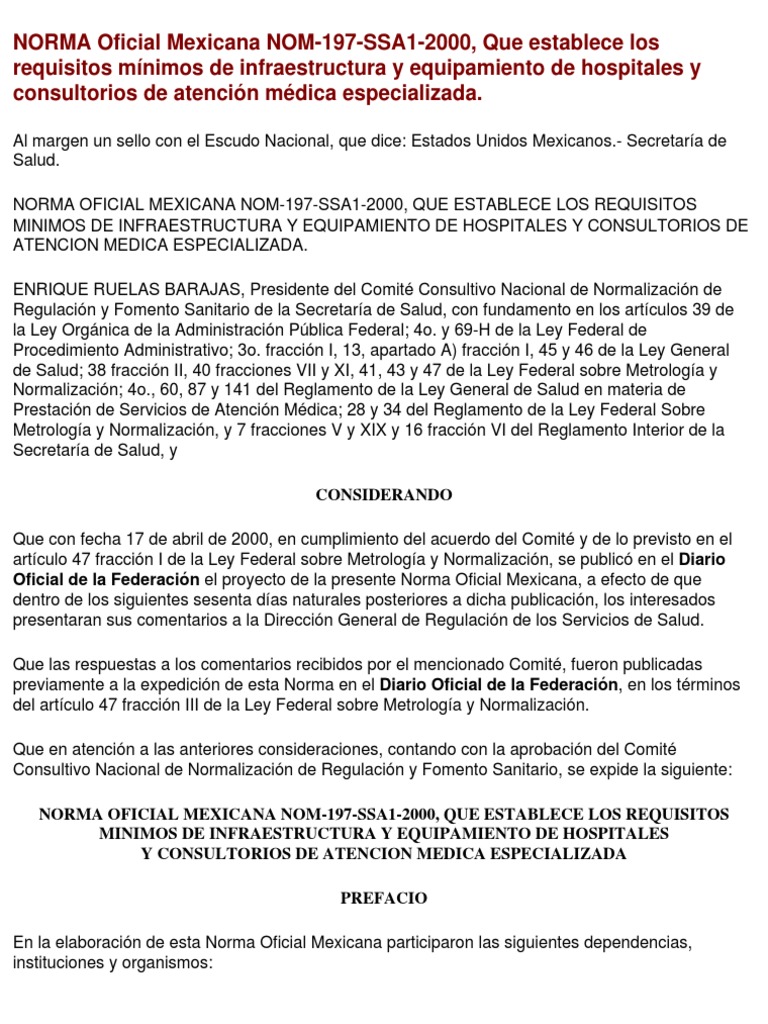 Nom 197 Ssa1 2000 | PDF | Hospital | Laboratorios