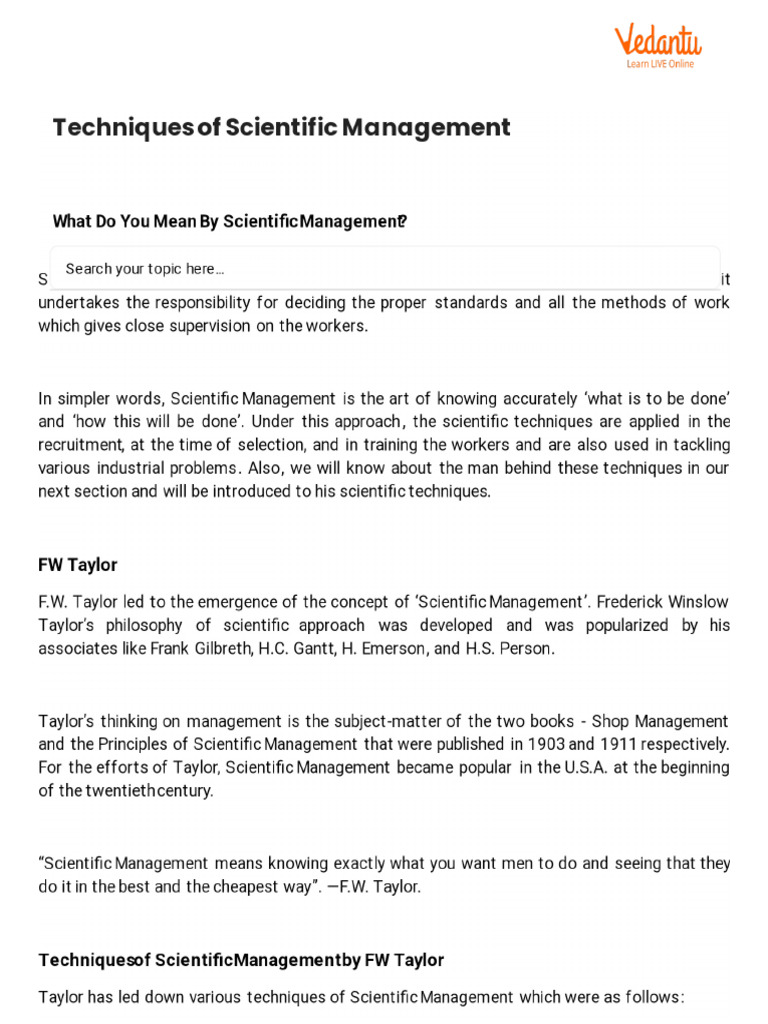 Techniques of Scientific Management | PDF