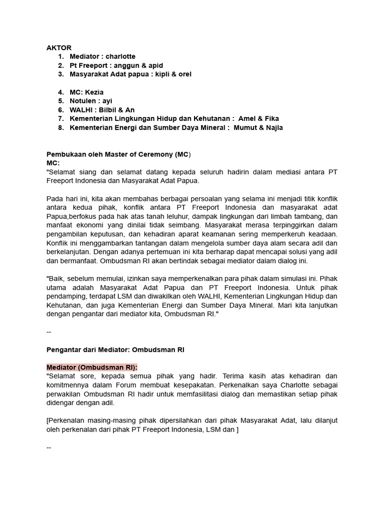 Script Kelompok 1 Freeport & Masyarakat Adat Papua | PDF