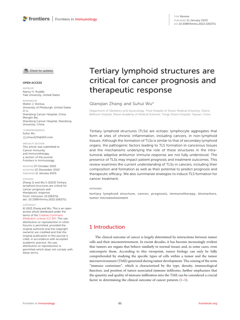 Tertiary Lymphoid Structures Are | PDF | Lymphocyte | B Cell