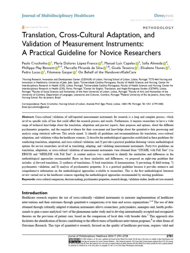Translation, Cross-Cultural Adaptation, and Validation of Measurement Instruments: A Practical ...