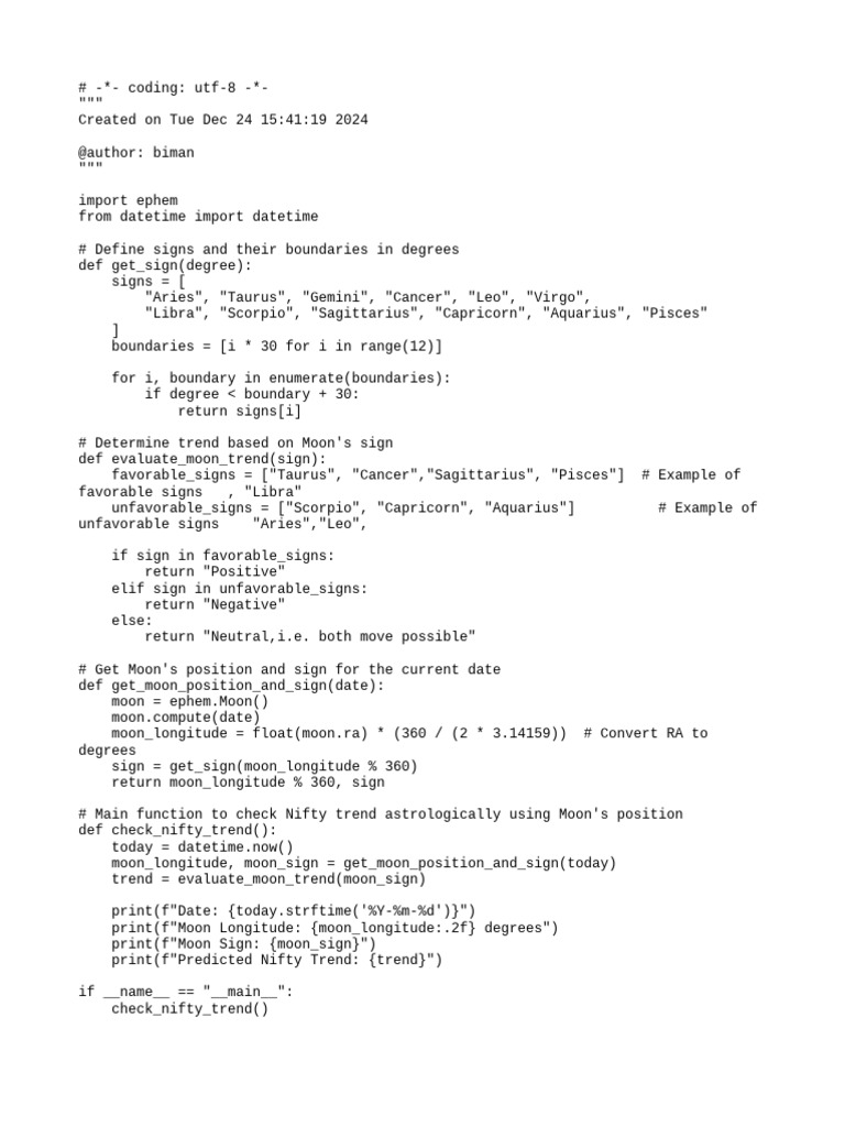 Astrobiman For Nifty Trend Python | PDF