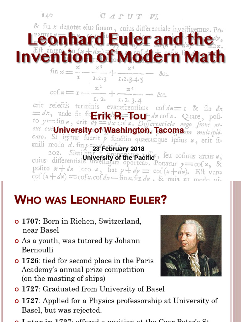 TouE EulerBiographicalTalk | PDF | Number Theory | Leonhard Euler