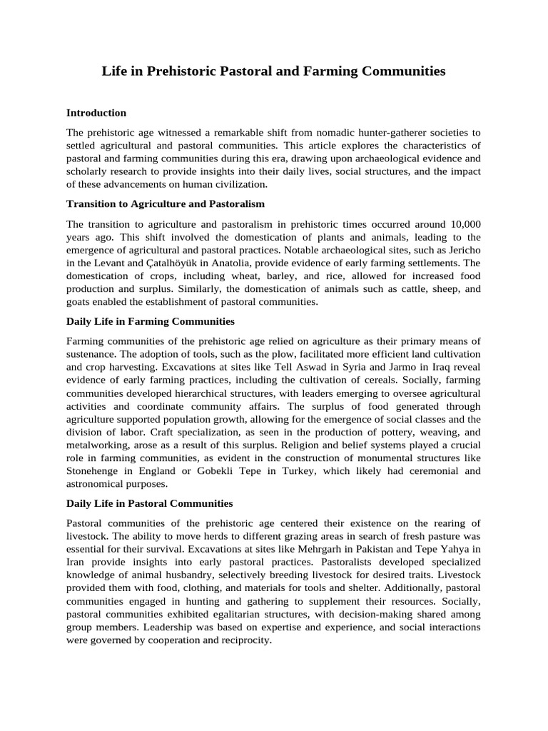 Pastoral and Farming Communities in Pre Historic Age. | PDF ...