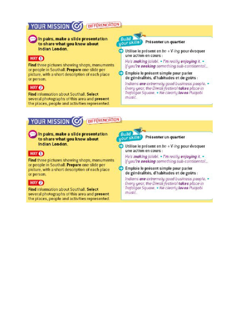Séquence, Tâche Finale London India 3E | PDF