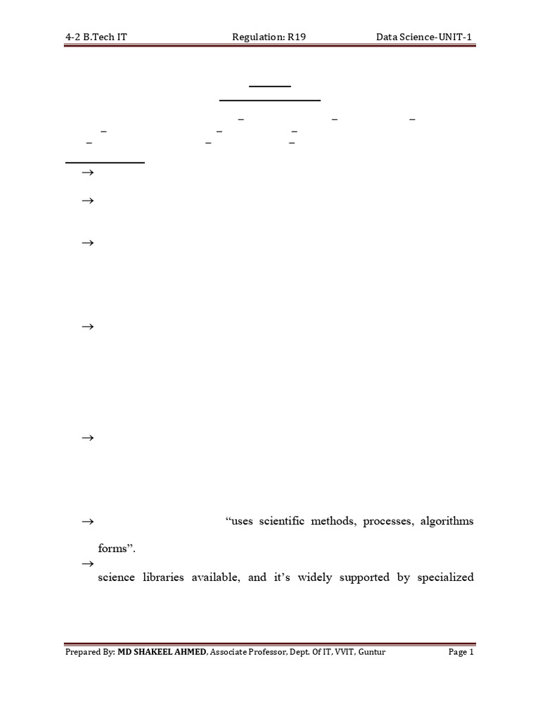 Data Science Unit 1 | PDF | Data Science | Data Data Science Unit 1 | PDF | Data Science | Data