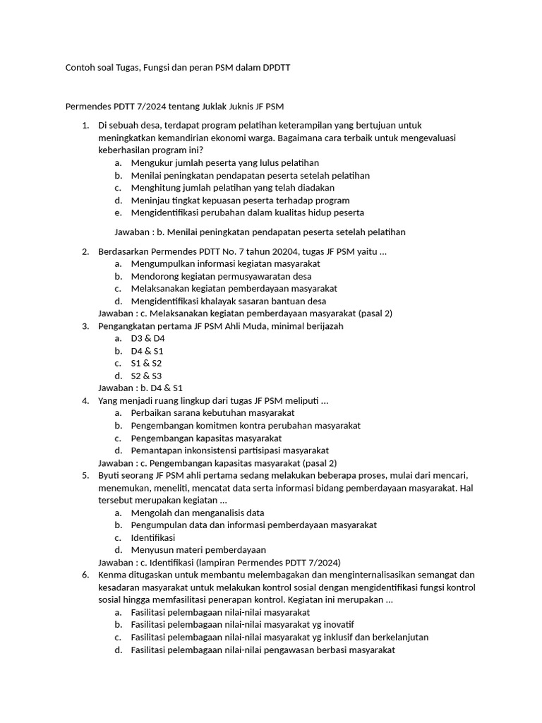 Contoh Soal Tugas Fungsi PSM Pada DPDTT | PDF