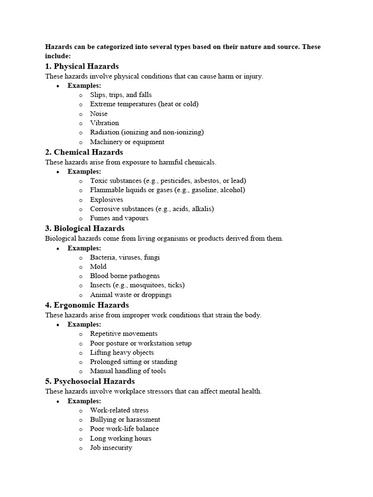Types of Workplace Hazards Explained | PDF | Hazards | Workplace
